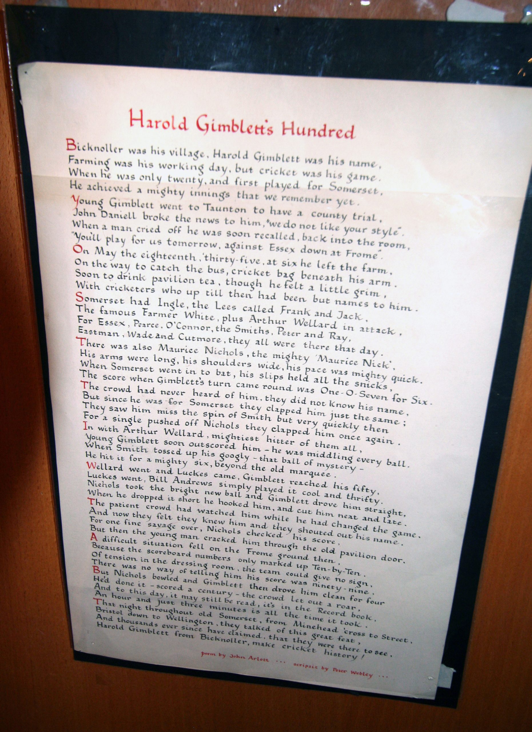 HG peom – Somerset Cricket Museum