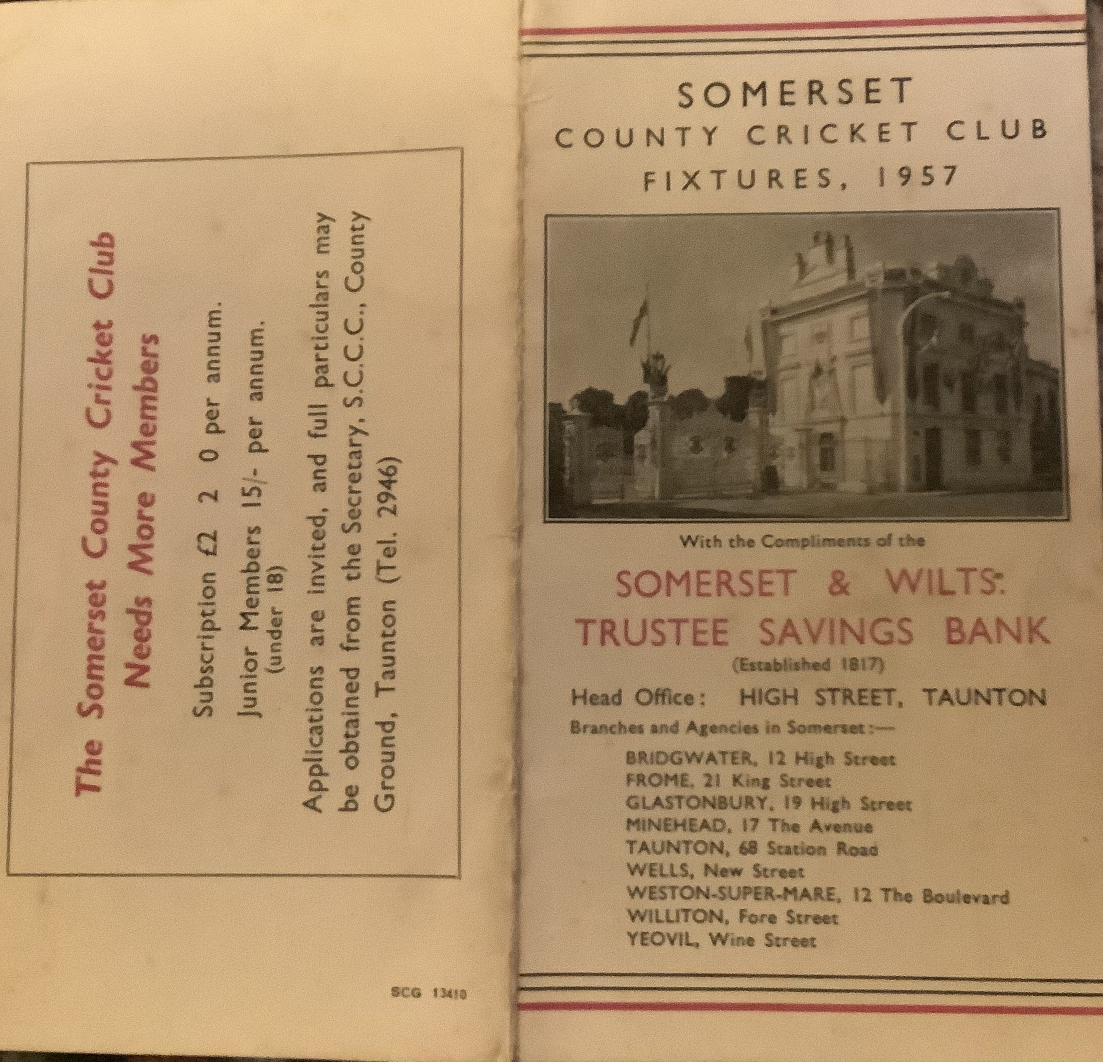 Recent Additions – 1957 Fixture Card – Somerset Cricket Museum