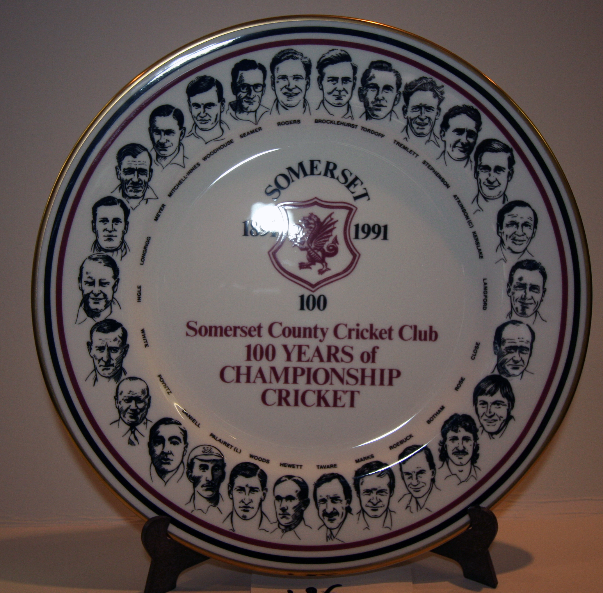 Porcelain plate, 100 years of Somerset cricket – Somerset Cricket Museum